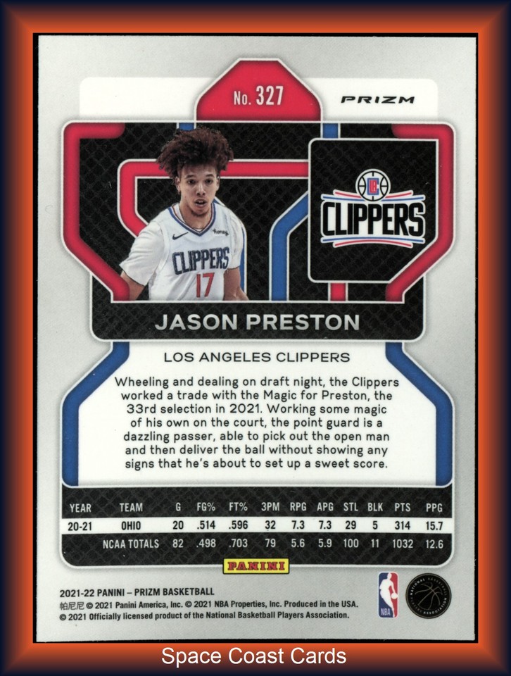 2021-22 Panini Prizm Jason Preston Silver Prizm Rookie Card RC #327 | eBay