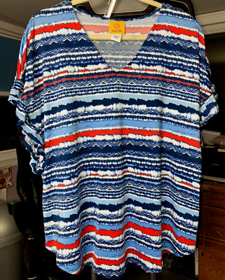 NWT LARGE RUBY RD WOMEN'S RED WHITE & BLUE TOP SHIRT SHORT SLEEVES #706 ...