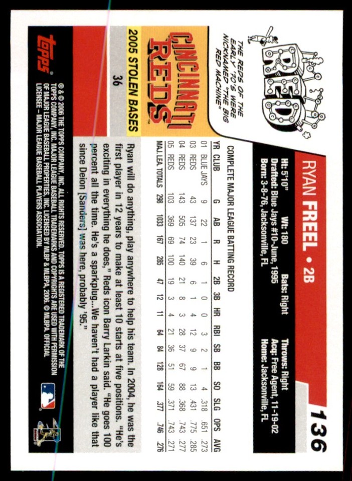 2006 TOPPS RYAN FREEL CINCINNATI REDS #136 | eBay