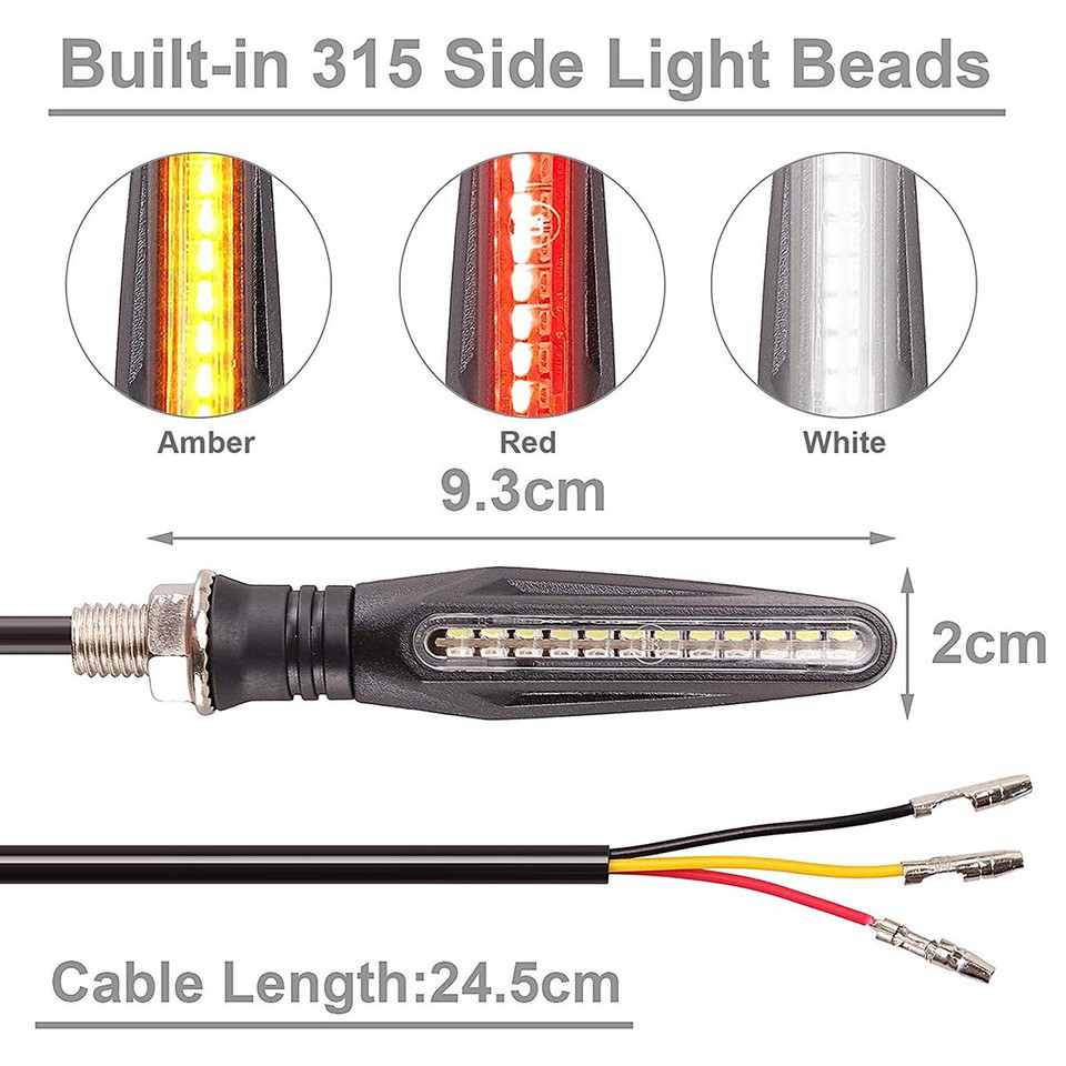 4x Sequential Flowing LED Motorcycle Turn Signal Indicator Lights DRL ...