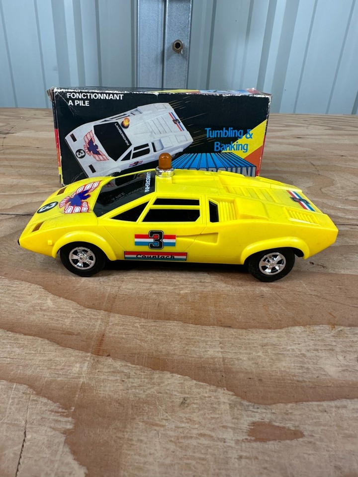 Vintage Lamborghini Countach Toy Car Tumbling Coin Bank 1980s Yellow in ...