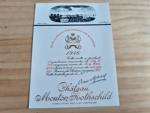 étiquette vin Chateau Mouton Rothschild 1946 original wine label Jean ...