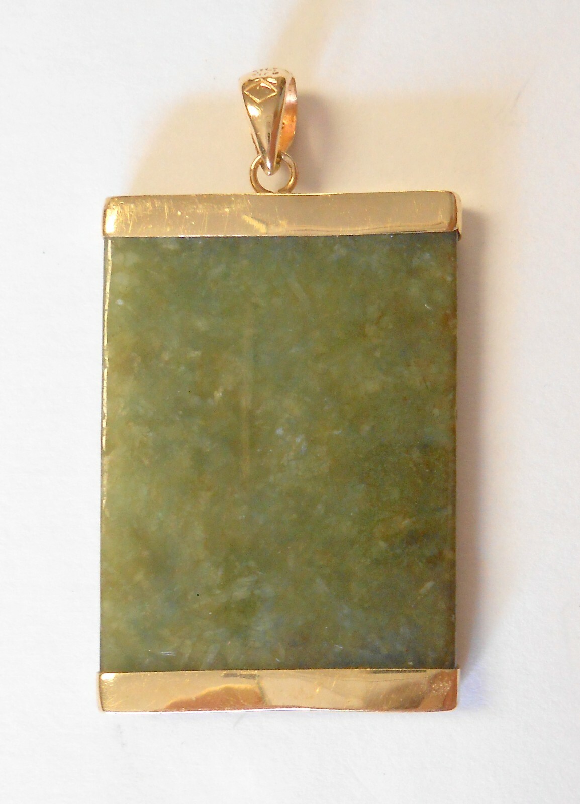 14K Yellow Gold Asian Symbol Green Jade Square Pendan… - Gem