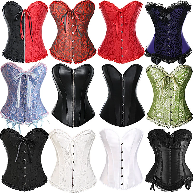 Size 6-24 Women Burlesque Basque Overbust Boned Black Lace Up Corset ...