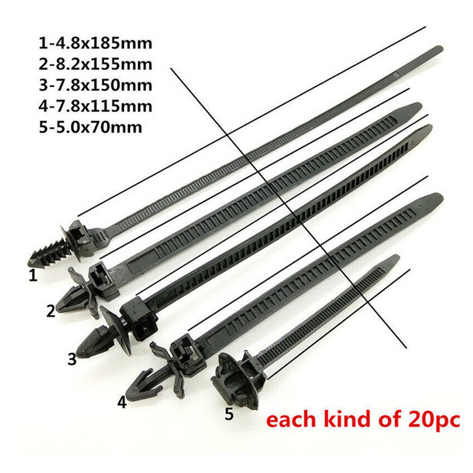 100PC Car Line Cable-Ties Zip Wrap Push Rivet Clip Wiring Loom Harness ...