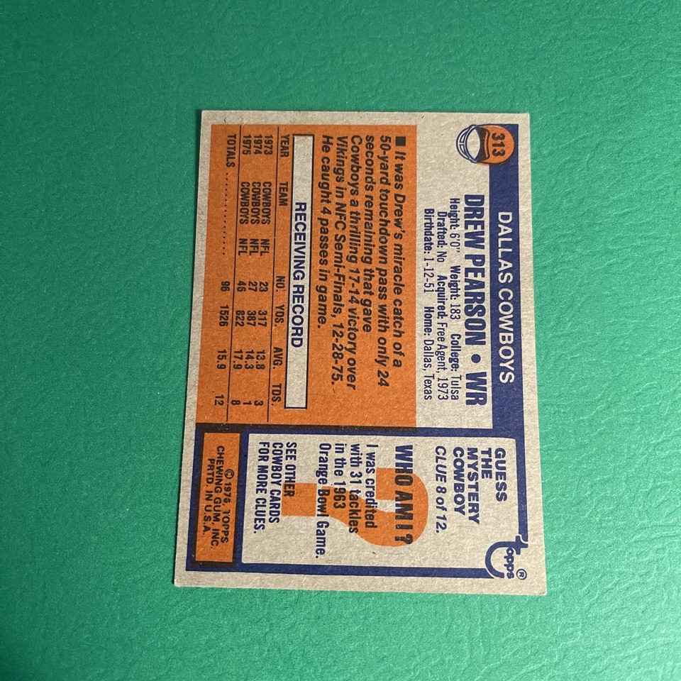 1976 Topps DREW PEARSON #313 Football Card / Dallas Cowboys SHARP! | eBay