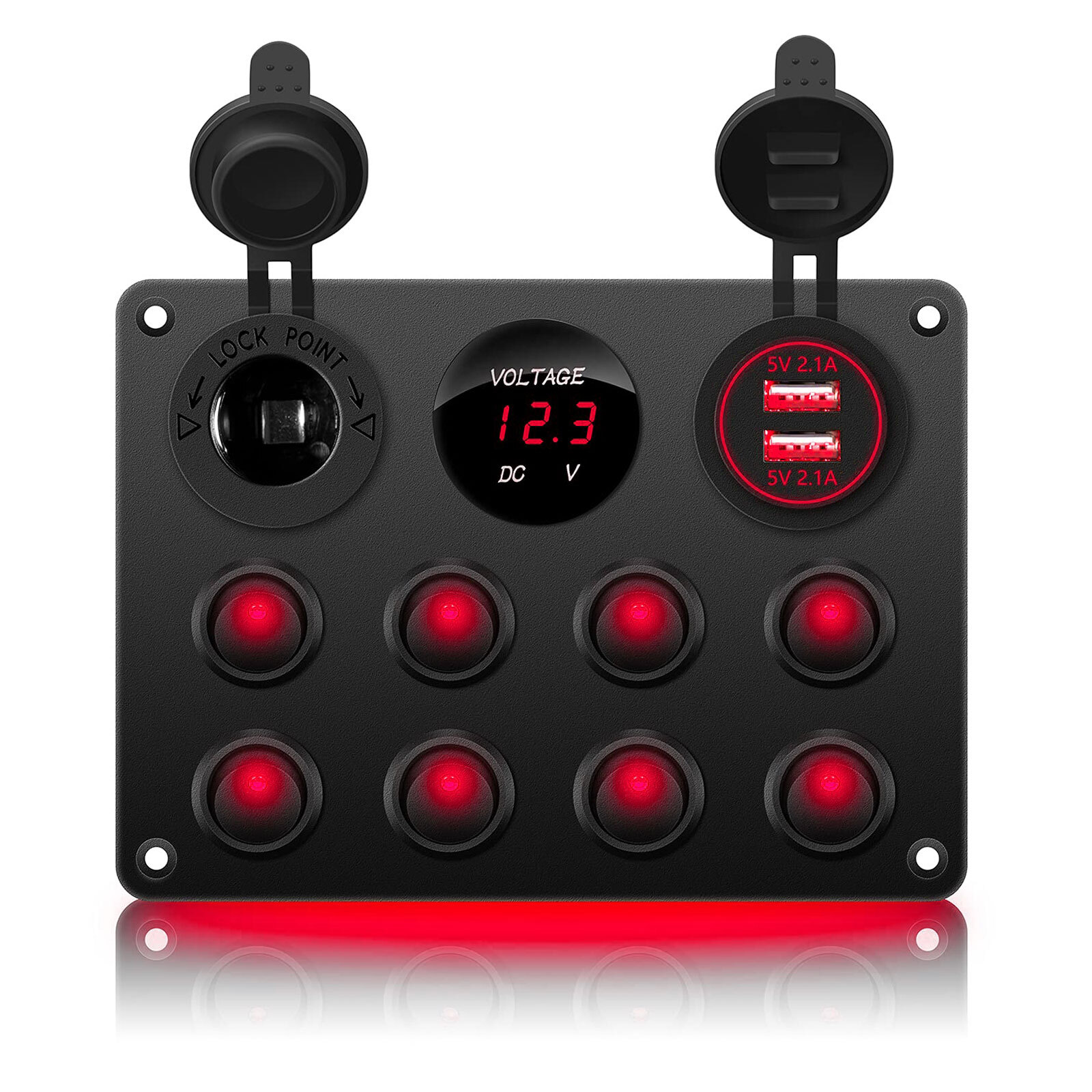 8 Gang Toggle Rocker Red LED Switch Panel with USB for Car Boat Marine ...
