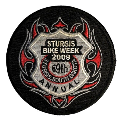 Sturgis Bike Week, Embroidered Patch, Merrowed Edge, Flames, Black ...
