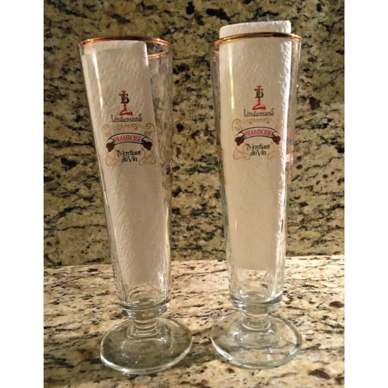 Vintage Lindemans Set Of 2 Glasses Merchant Du Vin-Pomme Kriek Peche ...