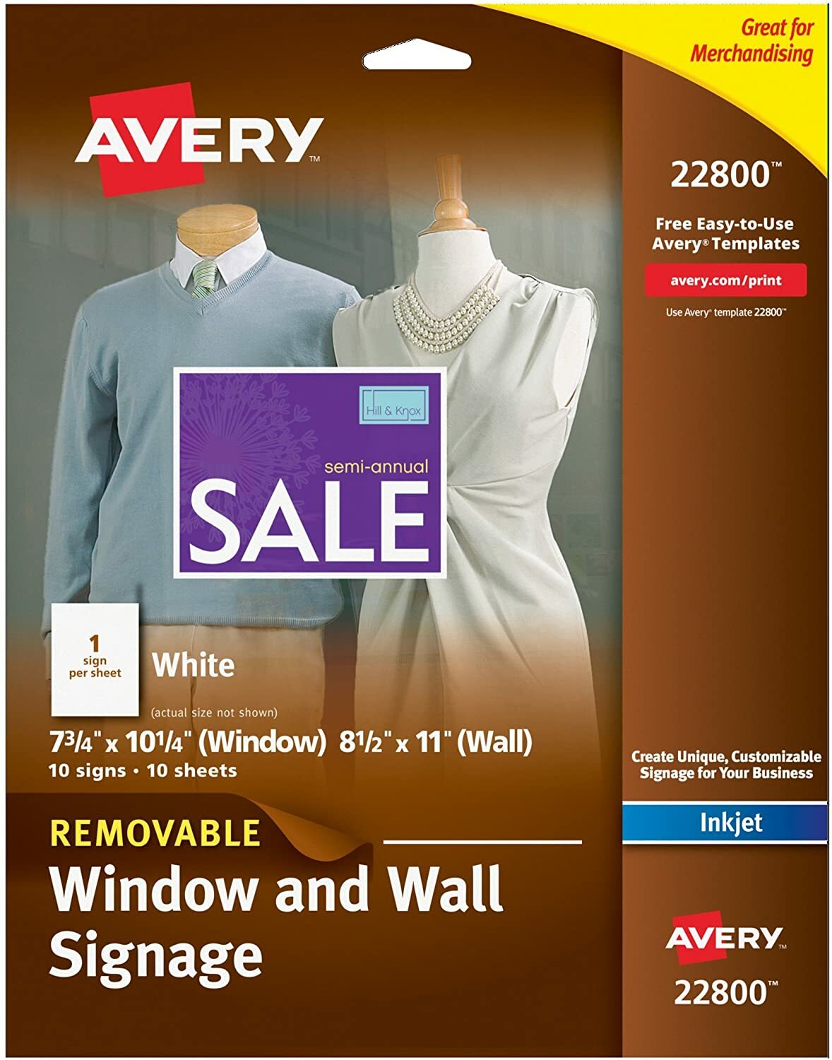 AVERY Removable Window & Wall Signage, Inkjet, 8.5" x 11", White, 10ct ...