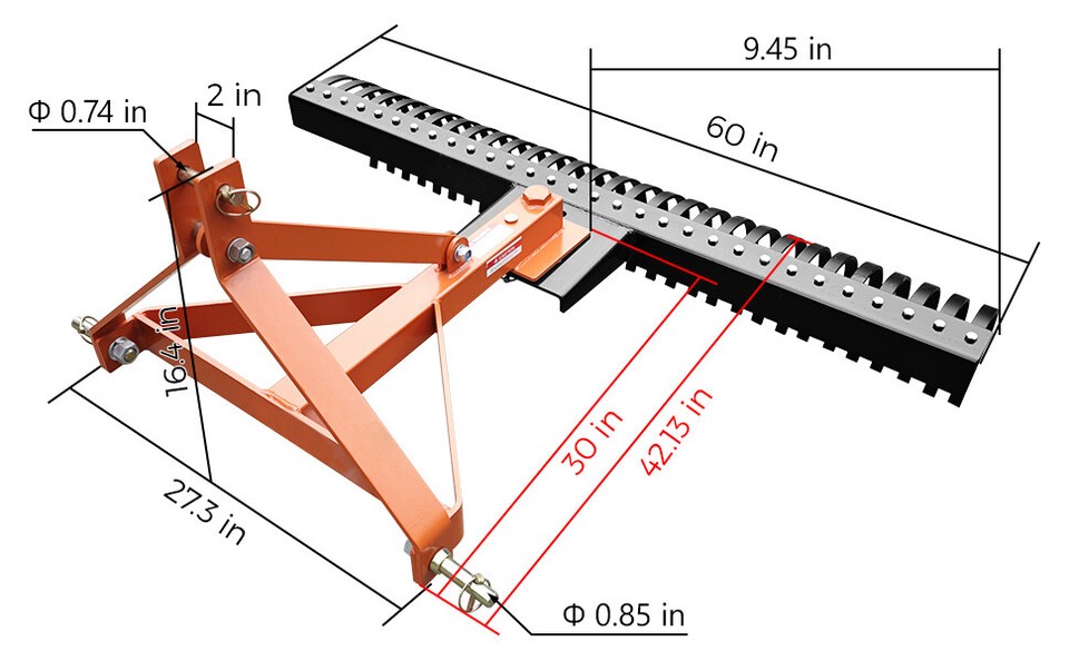 60"/72" 3 Point Pine Straw Needle Rake Landscape Rake for Cat 1 & Cat 2 ...