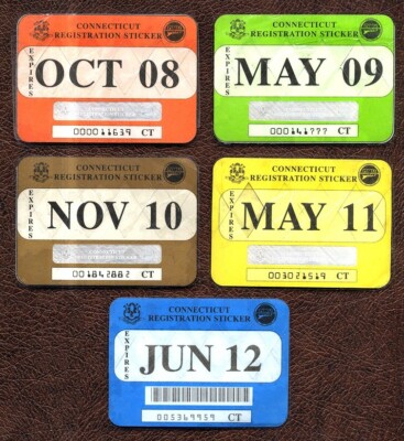 FULL SET OF CONNECTICUT LICENSE PLATE WINDSHIELD REGISTRATION STICKERS ...