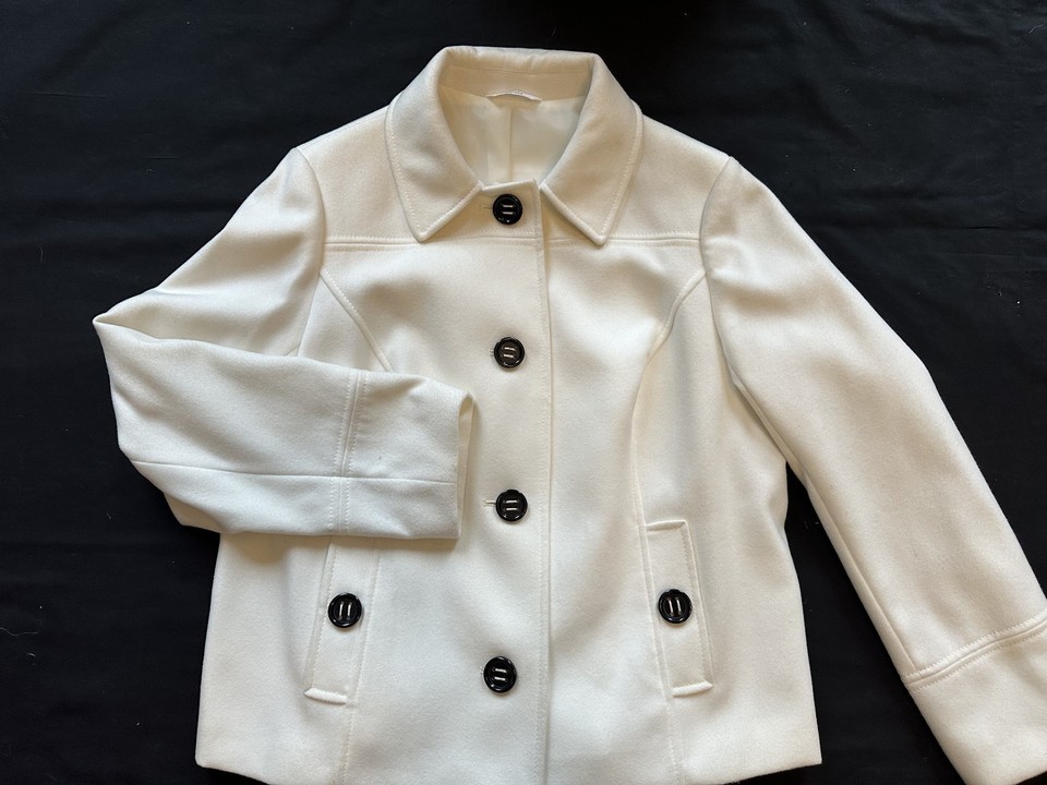 M&S ladies smart cream winter jacket : size 18 : boxy style with black ...