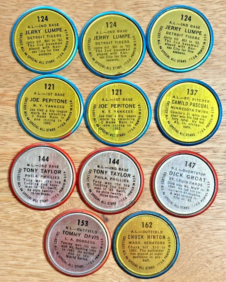 1964 Topps Coins Baseball Lot of 11 Different Players - Mid Grade -75F ...