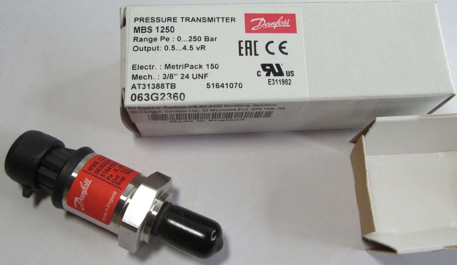 NEW DANFOSS MBS 1250 PRESSURE TRANSMITTER 063G2360 0-250 BAR 3/8" 0.5-4 ...