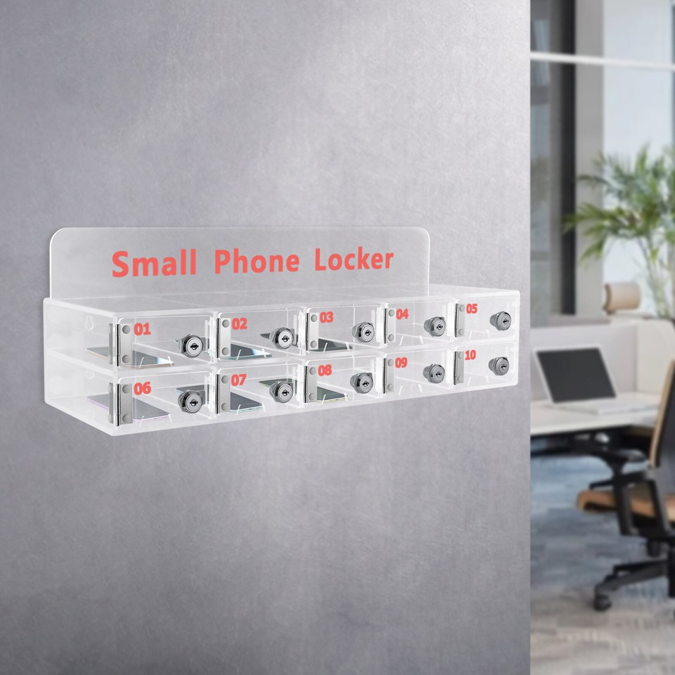 10 Slots Cell Phone Locker Box Transparent Acrylic Storage Box W/Locks ...
