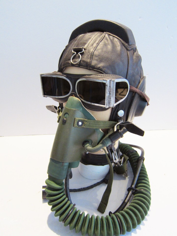 Air Force Pilot Helmet Oxygen Mask YM-6505 Dark Brown Goggles | eBay