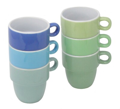 Set Of 6 Coloured Mug Set Stacking Mugs Multicoloured Mugs 200ml Cup ...