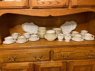 Fire King/Anchor Hocking White with Gold Trim-70 pieces! | eBay