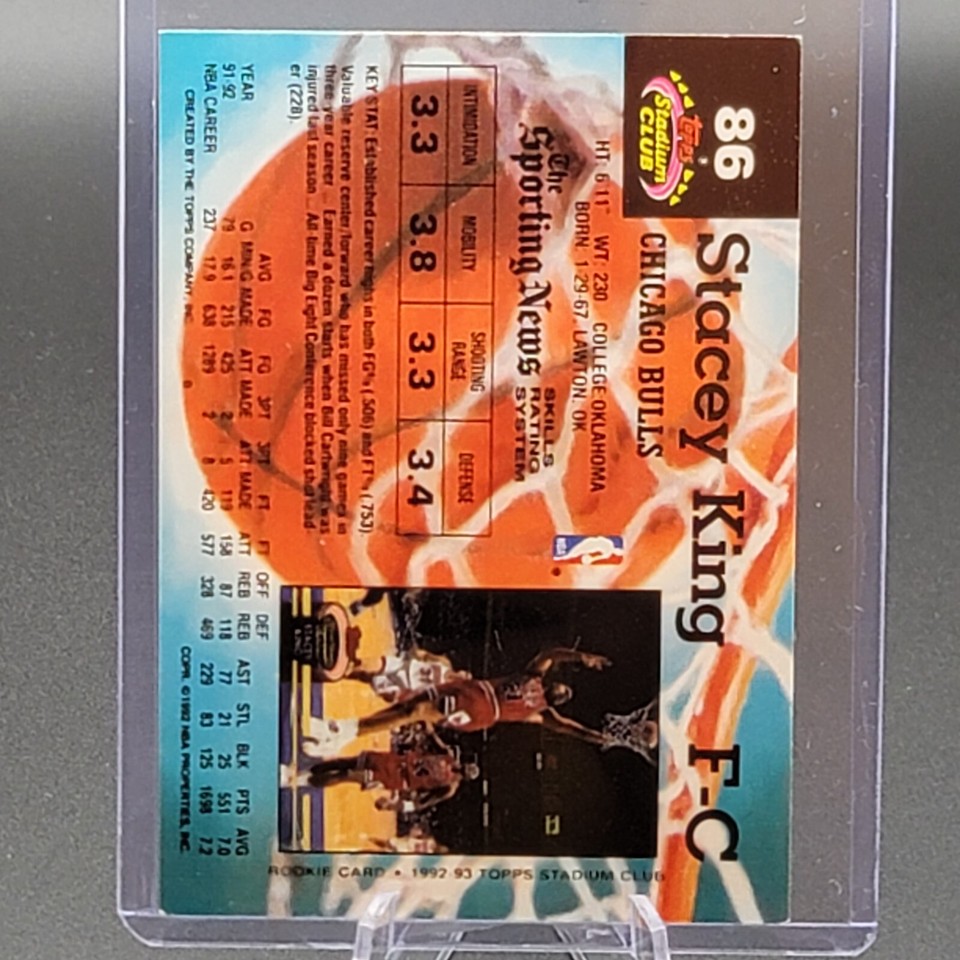 1992-93 Topps Stadium Club Basketball Card -Stacey King Chicago Bulls ...