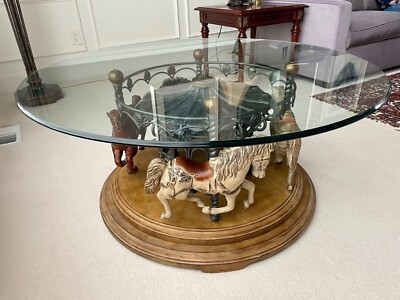 Rotating Carousel 4 Horses Coffee Table Glass Top 44” | eBay