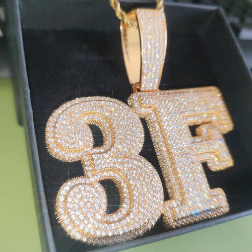 A-Z Custom Numbers Letters Pendant Necklaces Bling Cubic Zircon Real ...