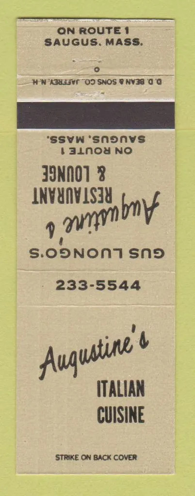 Matchbook Cover - Augustine's Restaurant Italian Saugus MA | eBay