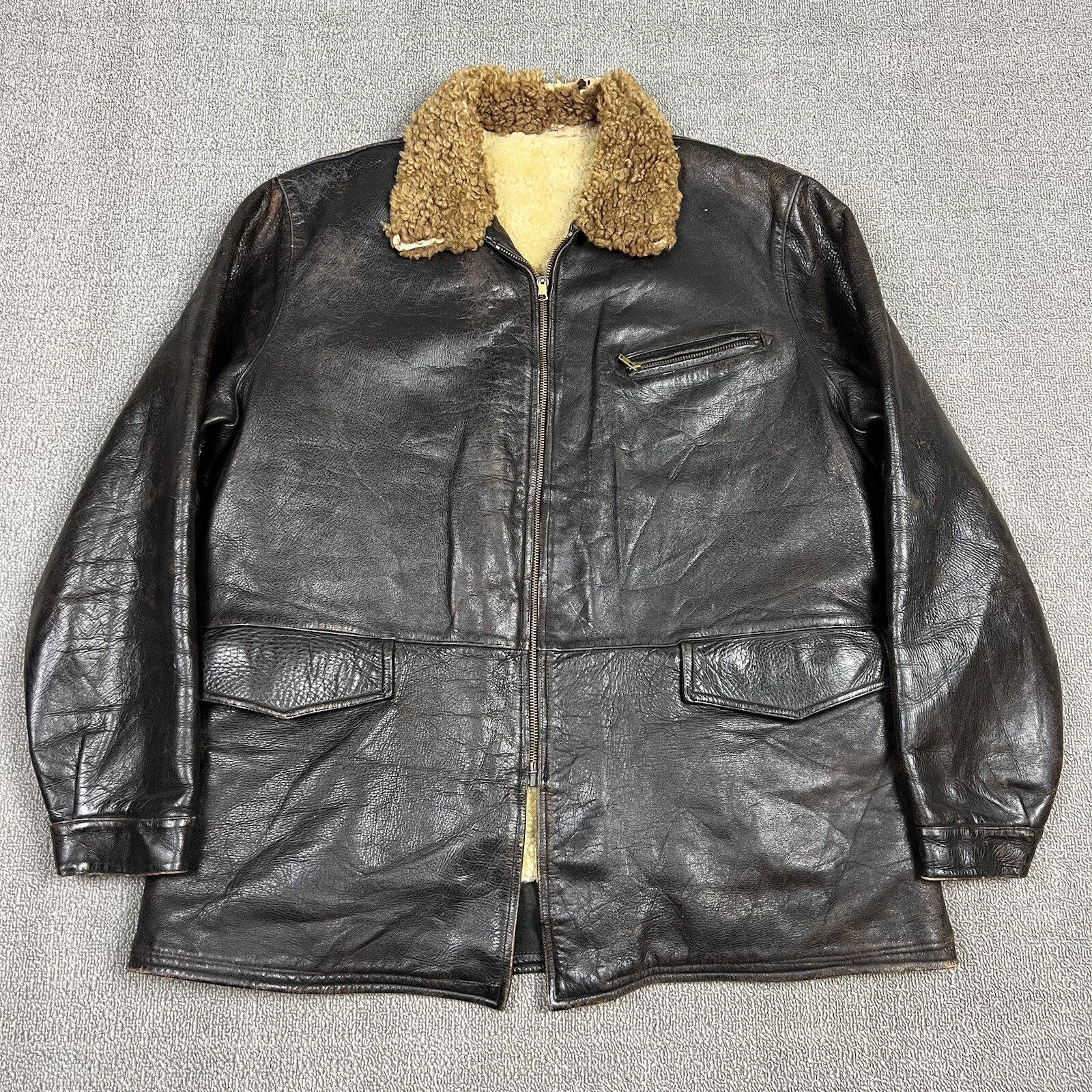 Vintage 40s 50s Goatskin Leather Jacket Car Coat Mens… - Gem