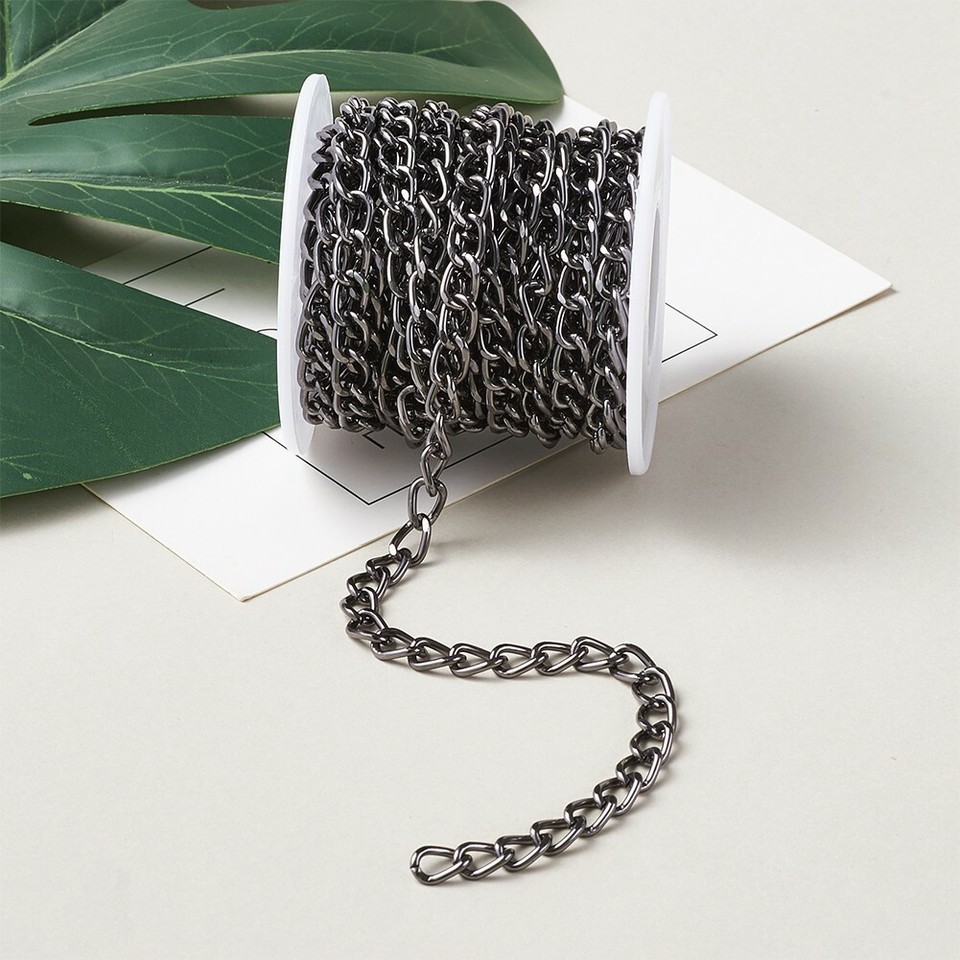 1 Roll 16.4Ft Aluminum Twist Curb Cross Chain Black Unwelded Link Chain ...