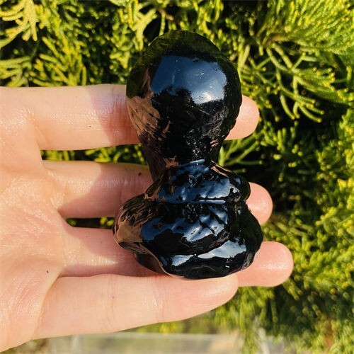1pc Natural obsidian snake hand carved Quartz Crystal stone skull Reiki ...