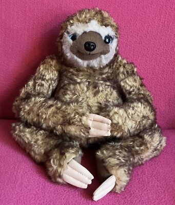 Paws Smiley Hanging Sloth Mottled Brown Beige w/Blue Eyes Soft Plush ...