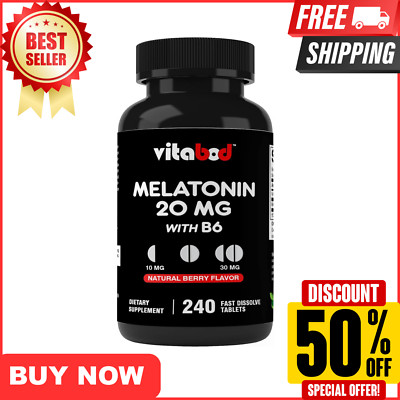 Melatonin 20mg High Potency Natural Sleep Aid Berry Flavor 240 Fast ...