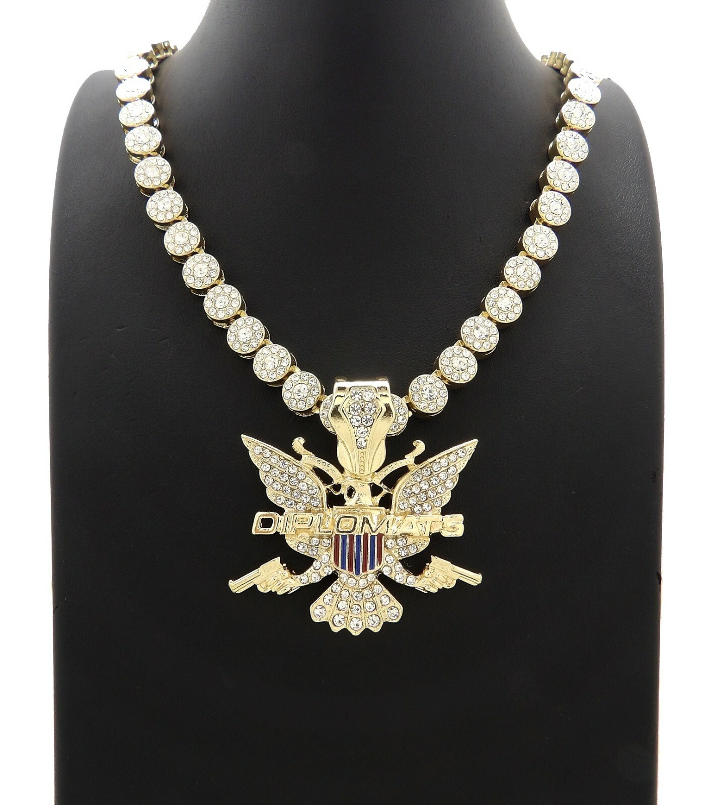Hip Hop Iced DIPLOMATS Eagle Pendant & 8mm 18" Cluster Choker Chain ...