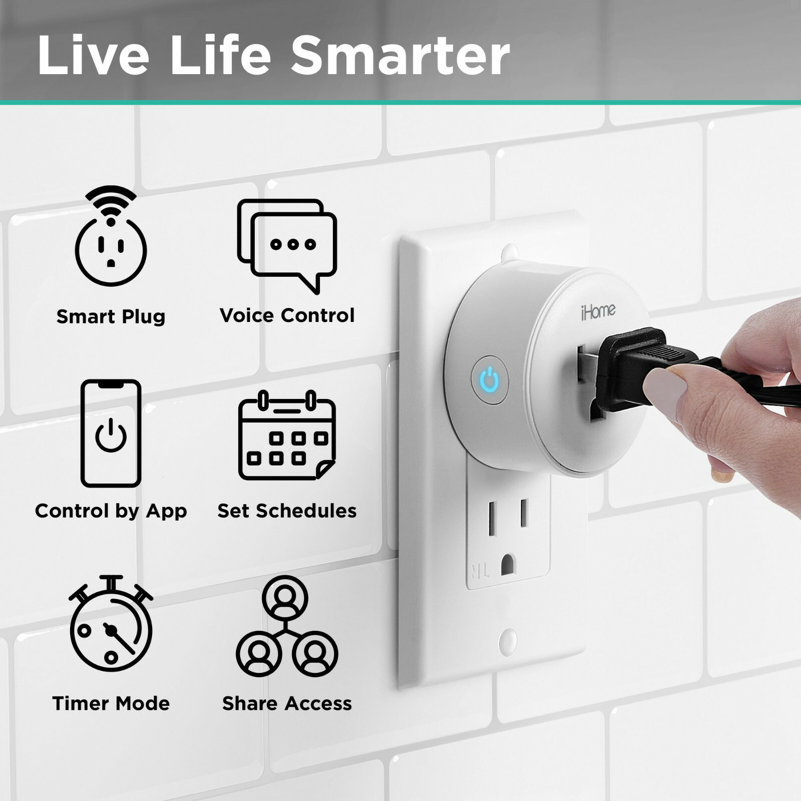 iHome x2 FLOW SMART PLUG Wi-Fi VOICE CONTROL APP SET SCHEDULES TIMER US ...
