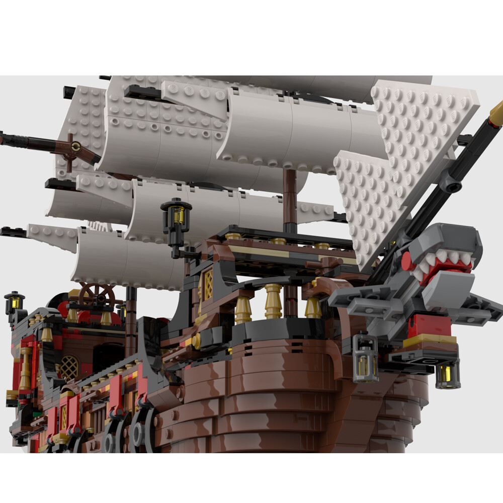 Ship with Crane and Cage, Large Cabin and 4 Large Sails 2405 Pieces MOC ...