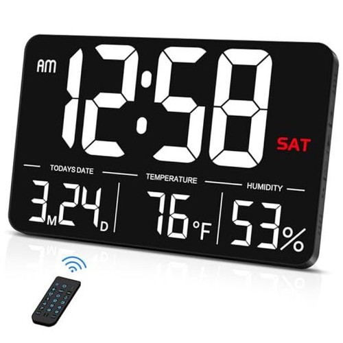 Digital Clock,13" Large Display Digital Wall Clock, Black Case White ...