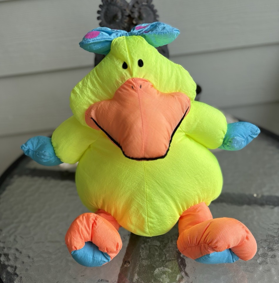 1990 Stuffins Lumpy's Gang Yellow Neon Duck Stuffed Animal Nylon Plush ...