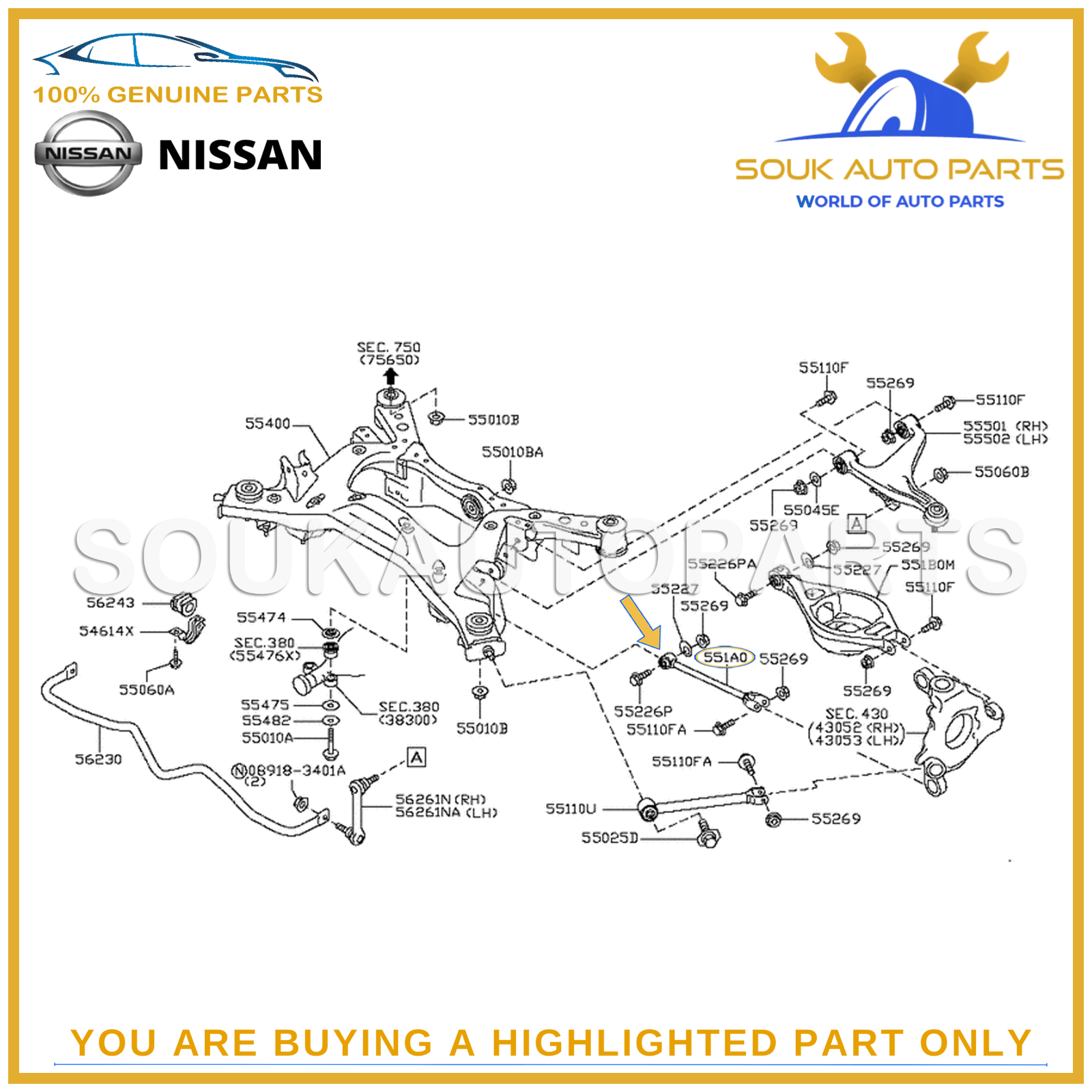 551A0-JK000 Genuine Nissan LINK COMPL-REAR SUSPENSION LOWER, FRONT ...