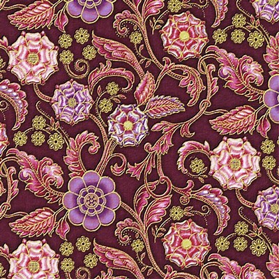 ROBERT KAUFMAN PREMIUM FABRIC - PERSIS - FLORAL DESIGNS - CLARET - 1 1/ ...