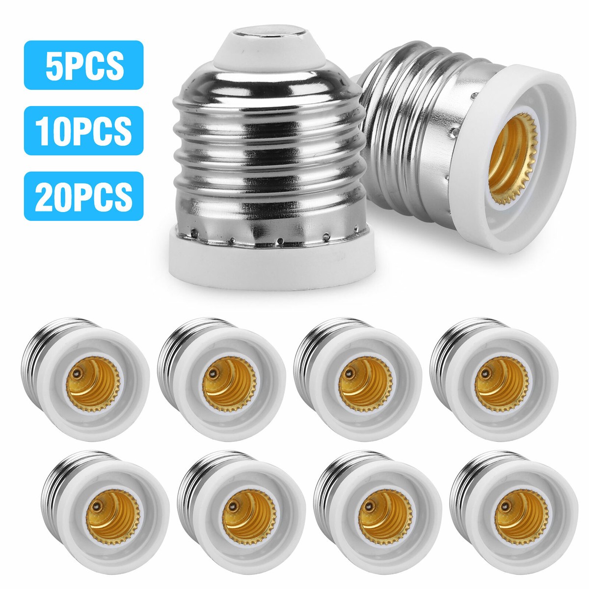 E12 Candelabra To E26 Medium Base Light Bulb Adapter Conversion Socket ...