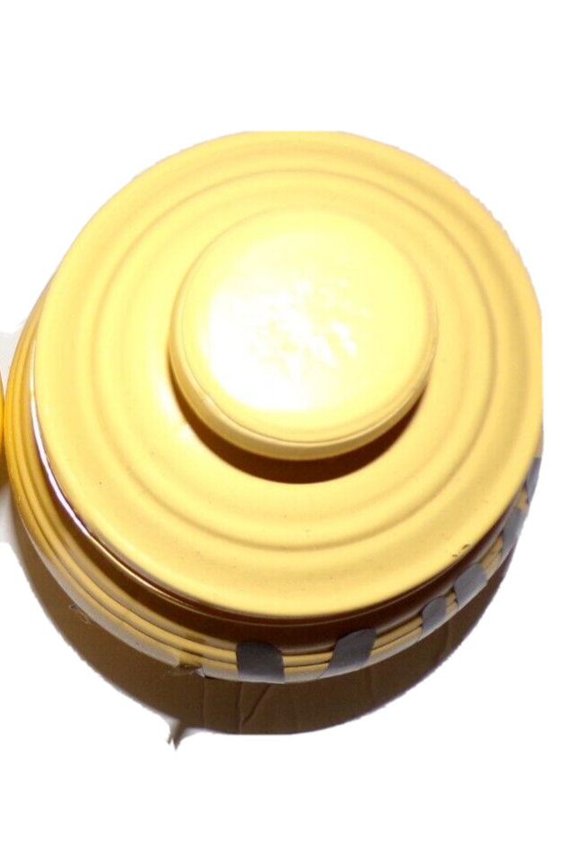 Hunny ROUND yellow hand painted sticker print JAR 5x5 inch new WITH LID ...