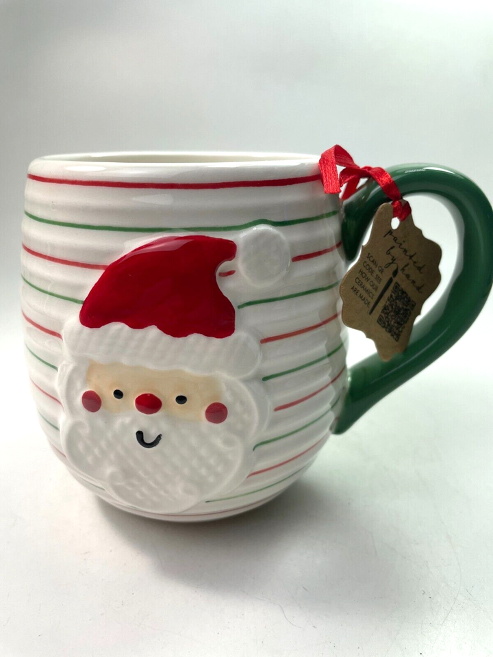 LANG Design Mug Wise Santa Mug Red Green Striped Hand Painted Santa 3D ...