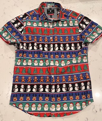 Denim & Flower Shirt Multicolor Christmas Santa Claus Dad Casual Men’s ...