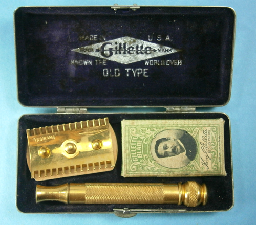 Early 1900's GILLETTE Gold Tone Safety Razor - Storage Case & Ephemera ...