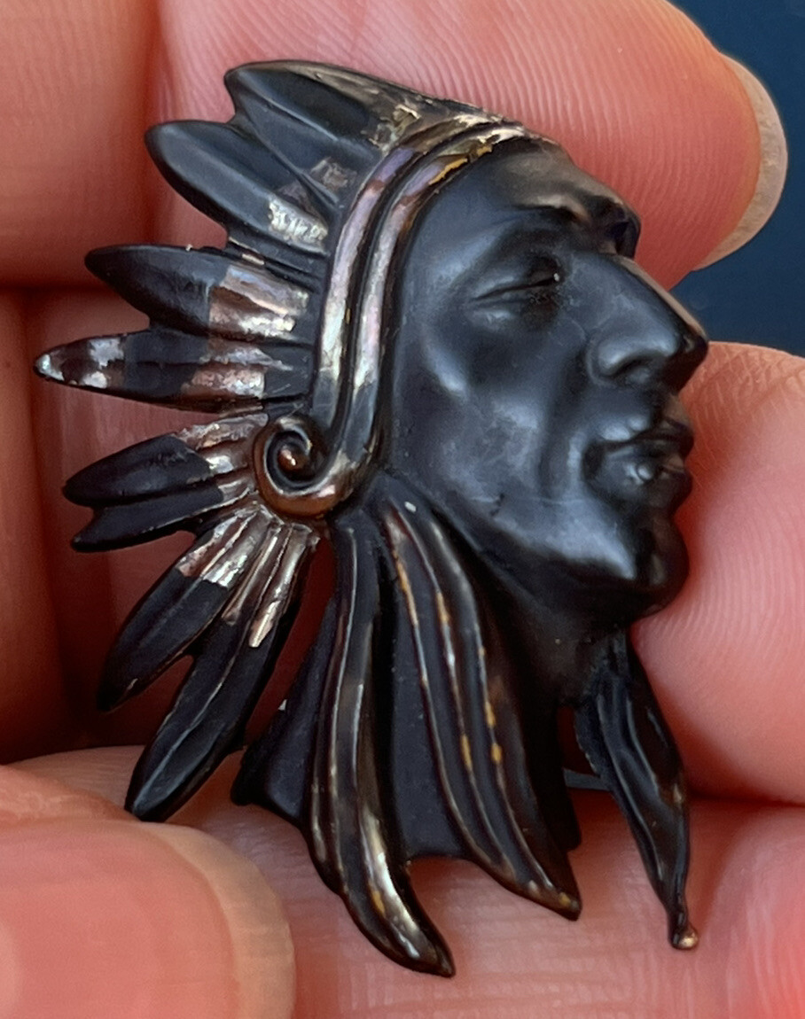 Vintage Native American Chief Indian Head in Headdress Figural Pin 1.5 ...
