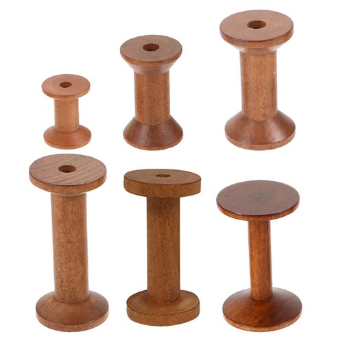 6 Pcs Vintage Wooden Spool Home Weaving Bobbins Sewing Thread Holder | eBay
