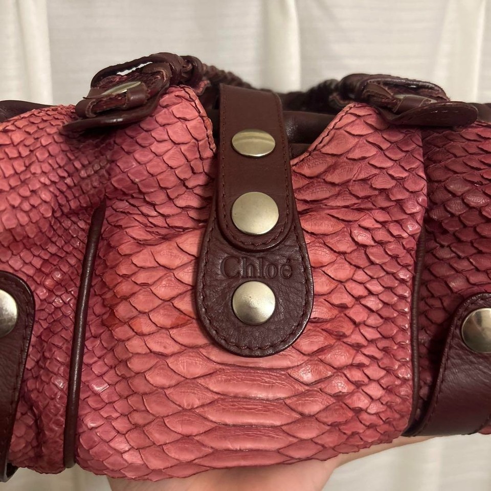 Chloe Vintage Python Snake Embossed Leather Silverado Shoulder Hand Bag ...