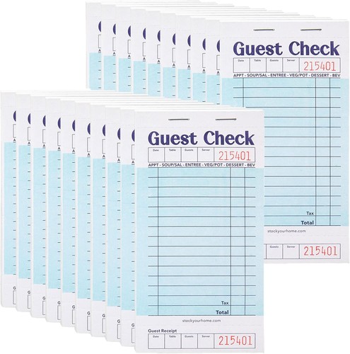 Stock Your Home Blue Guest Check Books for Servers (20 Pack) Server ...