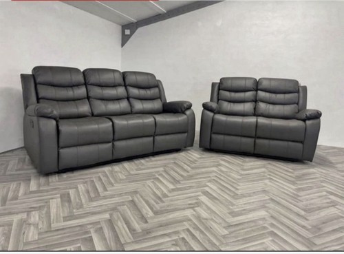 Roma | Grey | Leather Recliner Sofa 3+2 Seater With Cup Holders ...