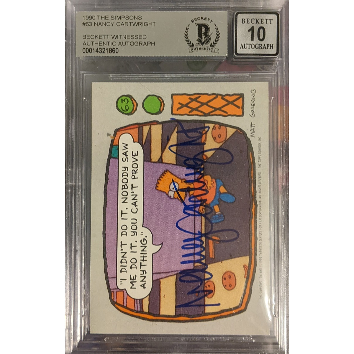 Nancy Cartwright Autographed Topps 1990 Simpsons Card #63 BAS Auto ...